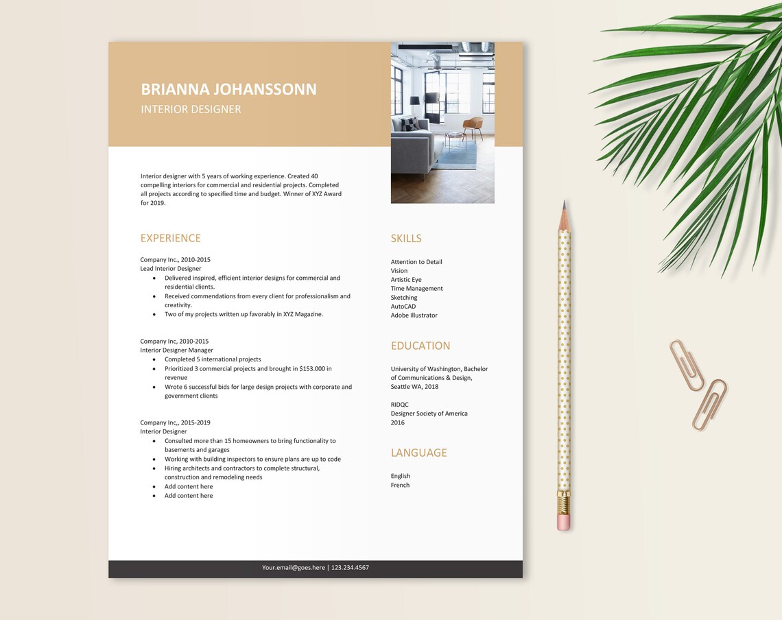 Interior Designer Resume Template Word Interior Decorator Resume ...
