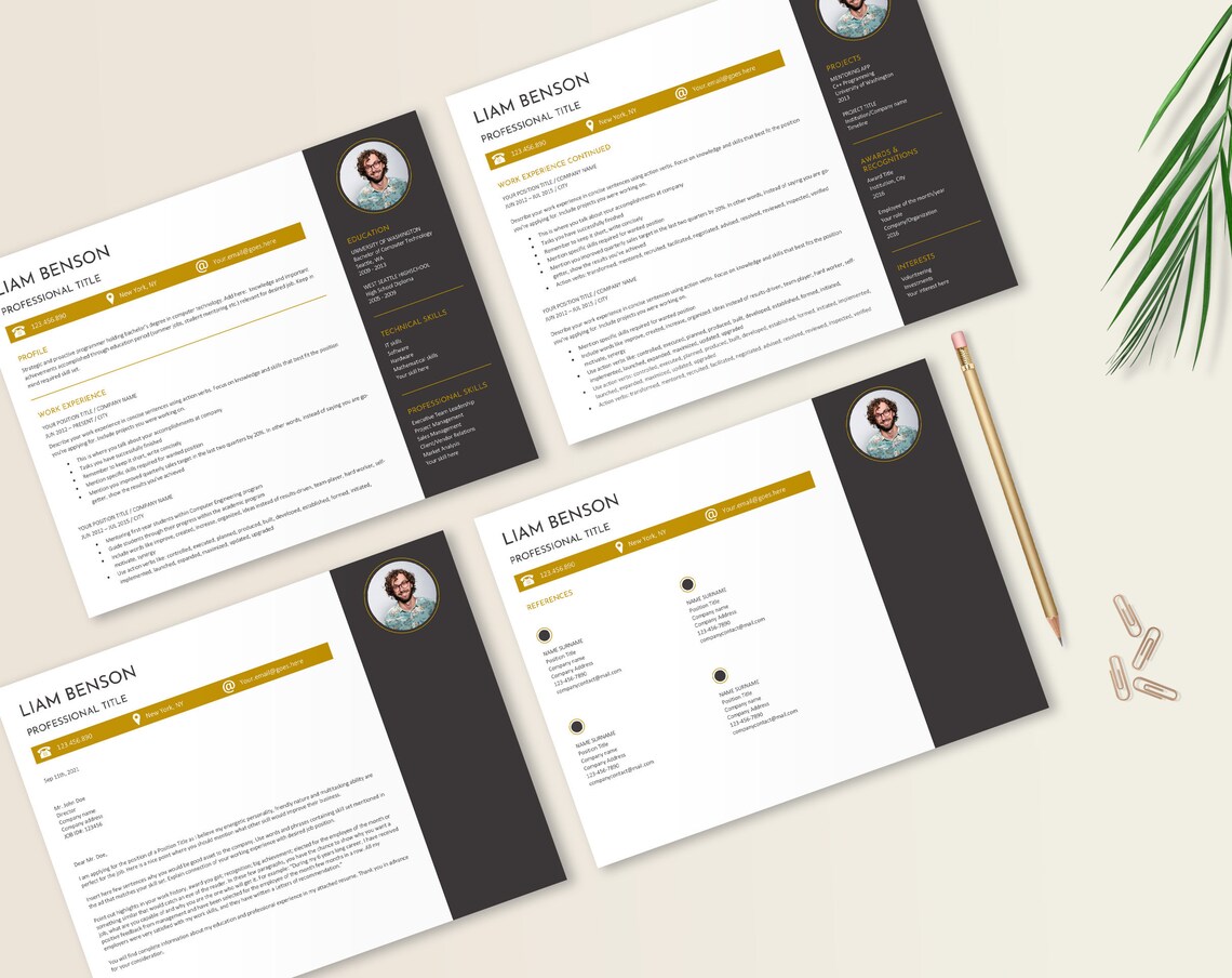 Resume Template Landscape Resume CV Template Modern Resume - Etsy