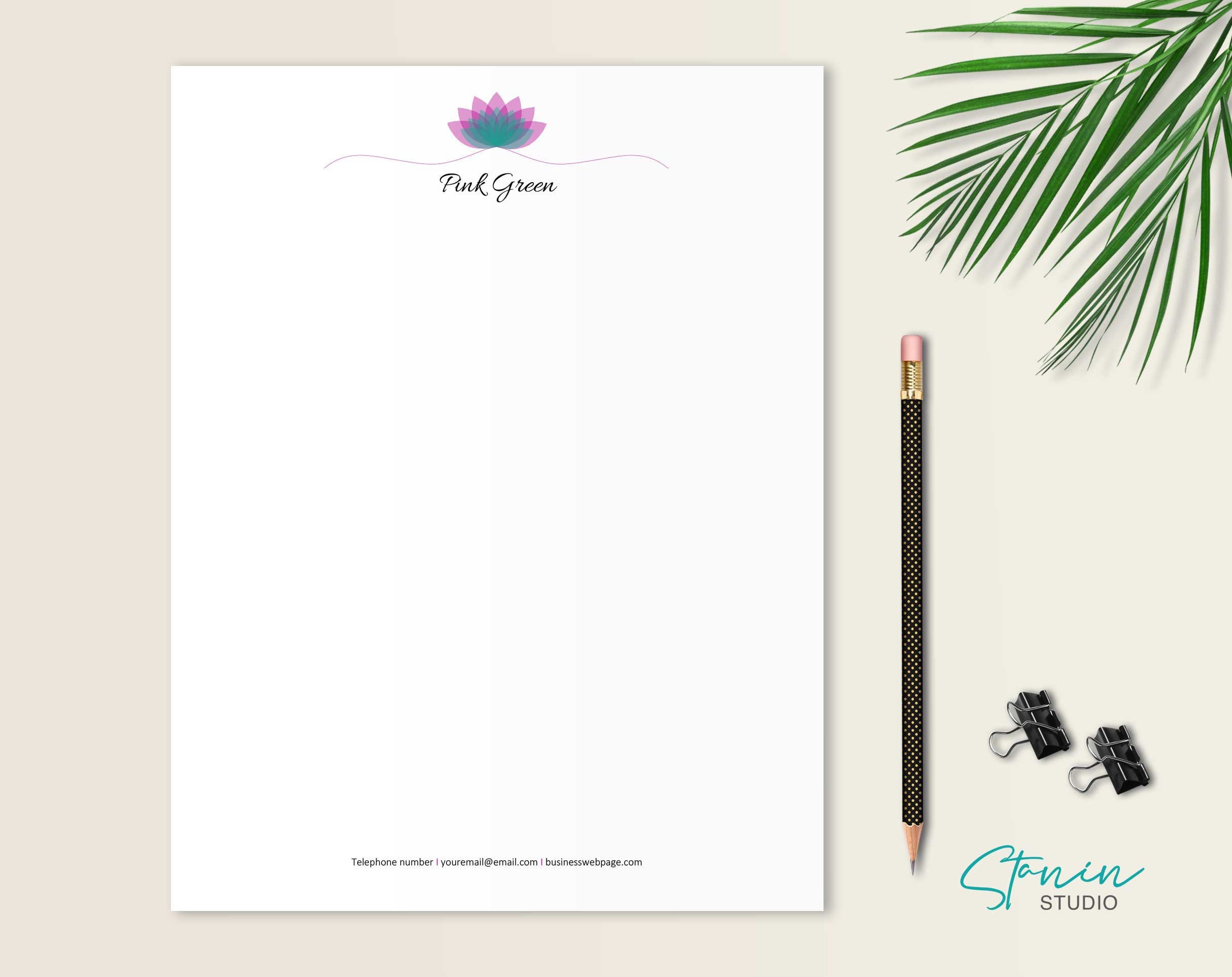 Stationery Editable & Printable Stationery Paper Digital Download Lotus ...