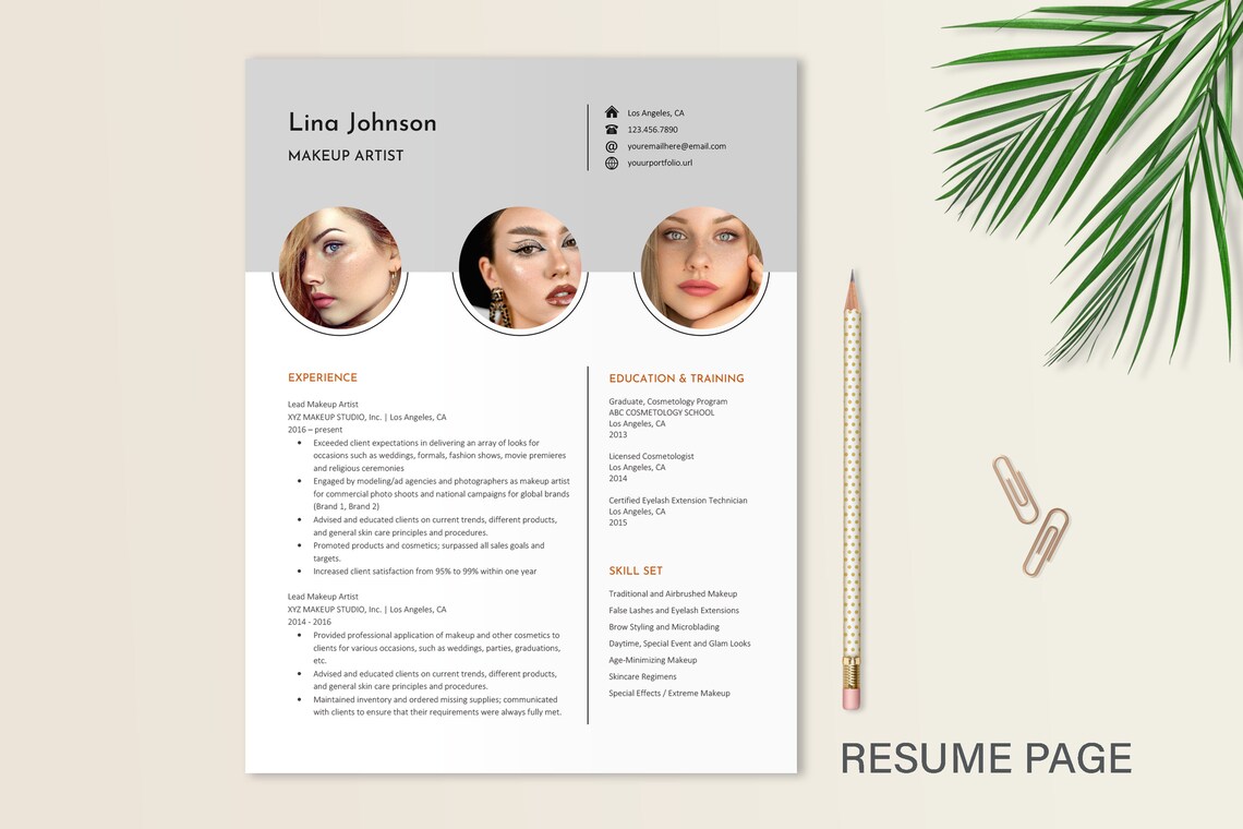 Makeup Artist Resume, Modern Resume Template, Esthetician Resume ...