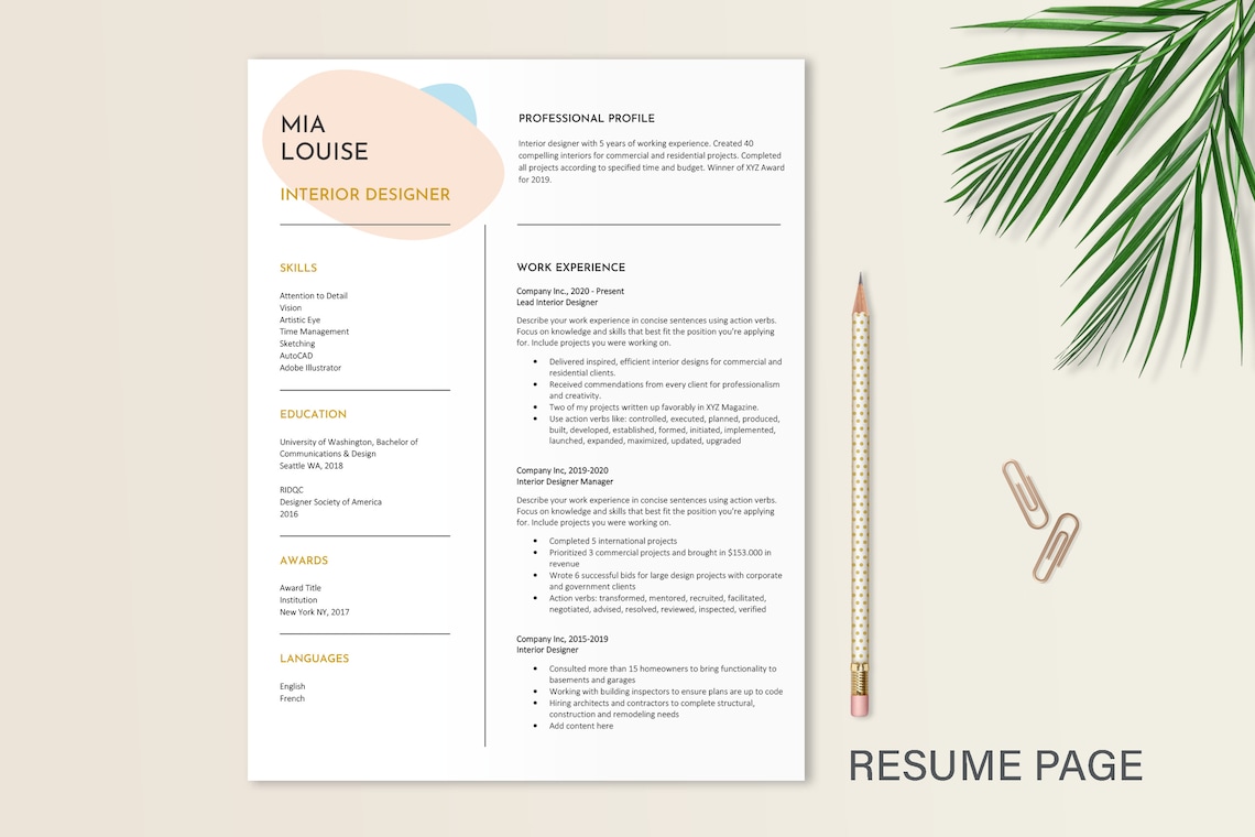 Interior Designer Resume Template | Interior Design Portfolio ...