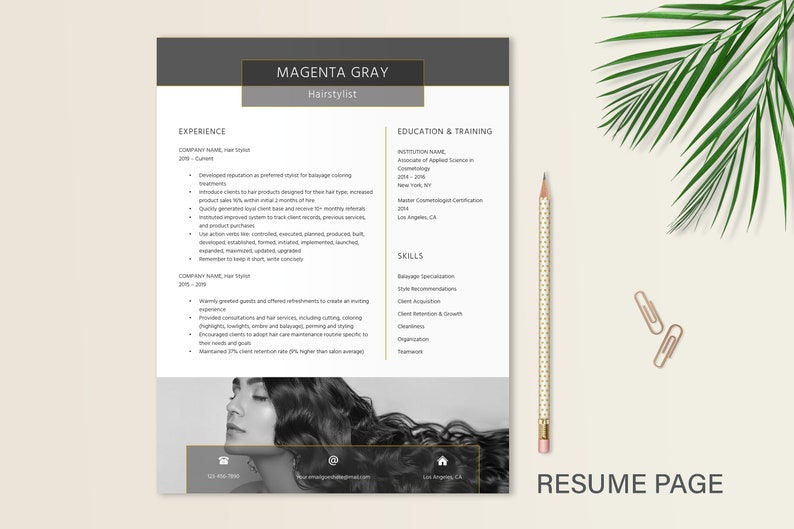 Hairstylist Resume, Modern Resume Template, Esthetician Resume, Beauty ...