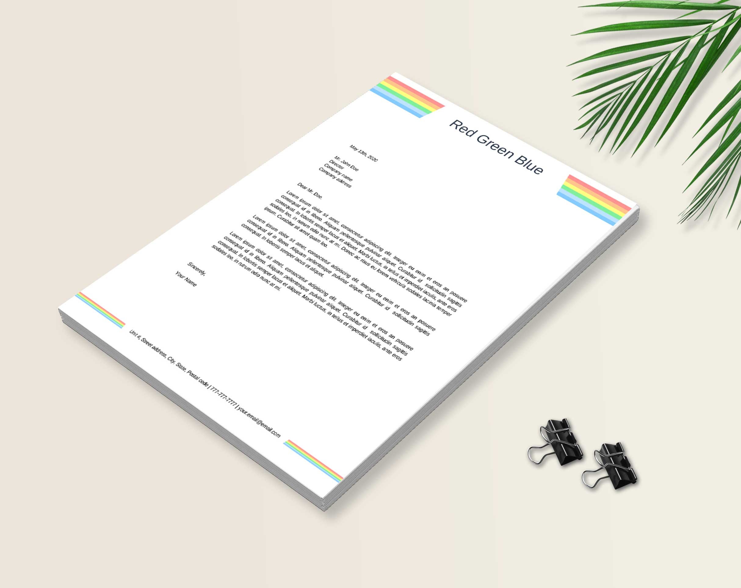 Rainbow Design Letterhead Template Printable and Editable in Word ...