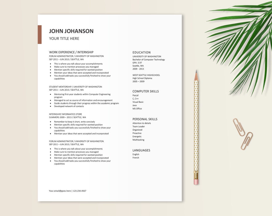 Career Starter Pack CV Starter Pack Internship Resume Template Editable ...