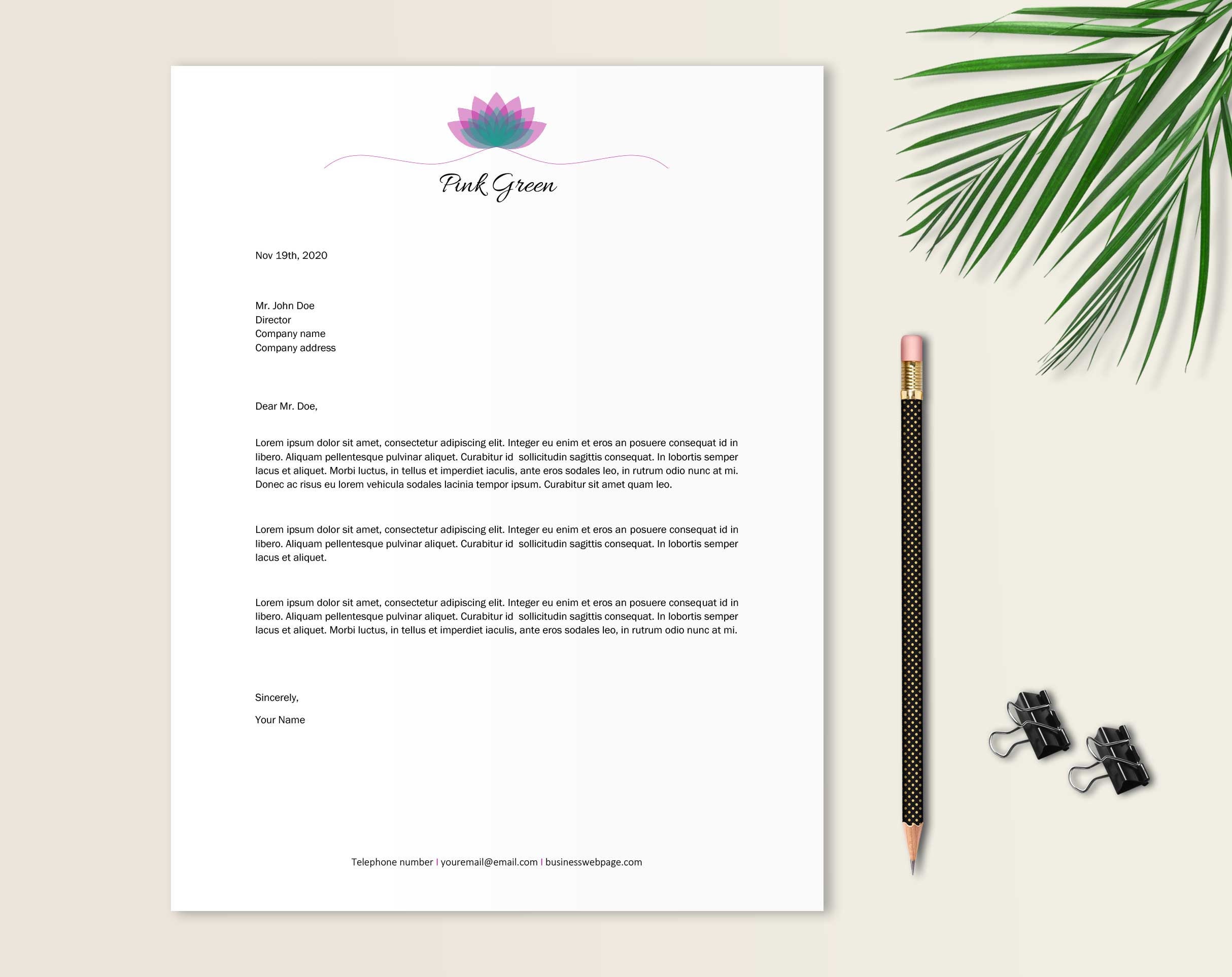 Floral Letterhead Template Lotus Flower Letterhead Design Editable ...