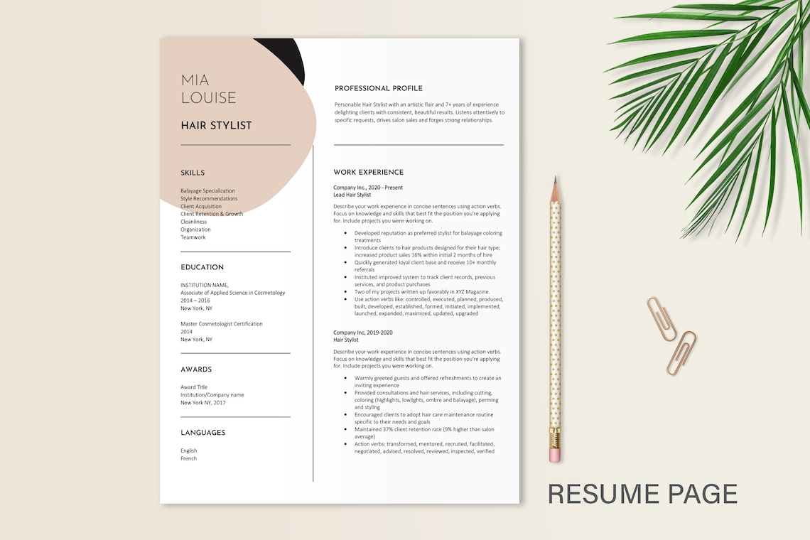 Hair Stylist Resume Design Hair Stylist Portfolio Hairdresser CV Resume ...