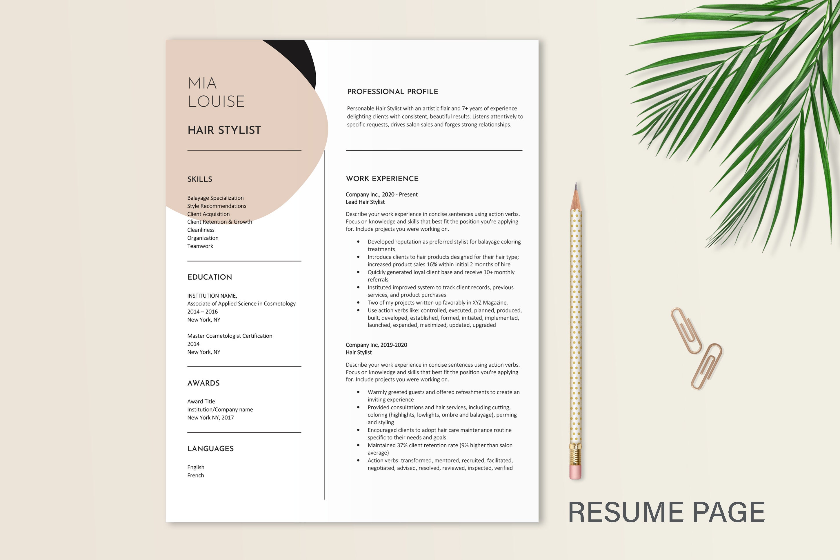 Hair Stylist Resume Design | Hair Stylist Portfolio | Hairdresser CV ...