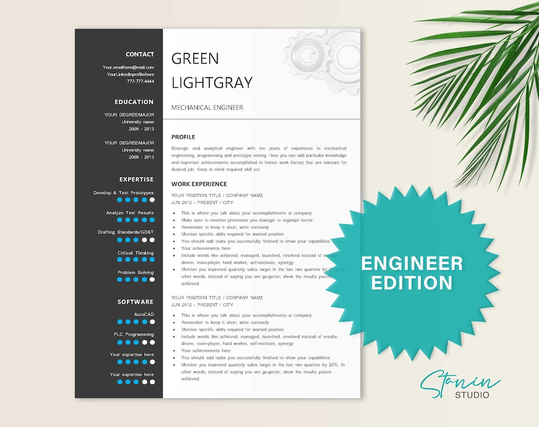 Engineer Resume Printable Template Editable in Word | Gear Design ...