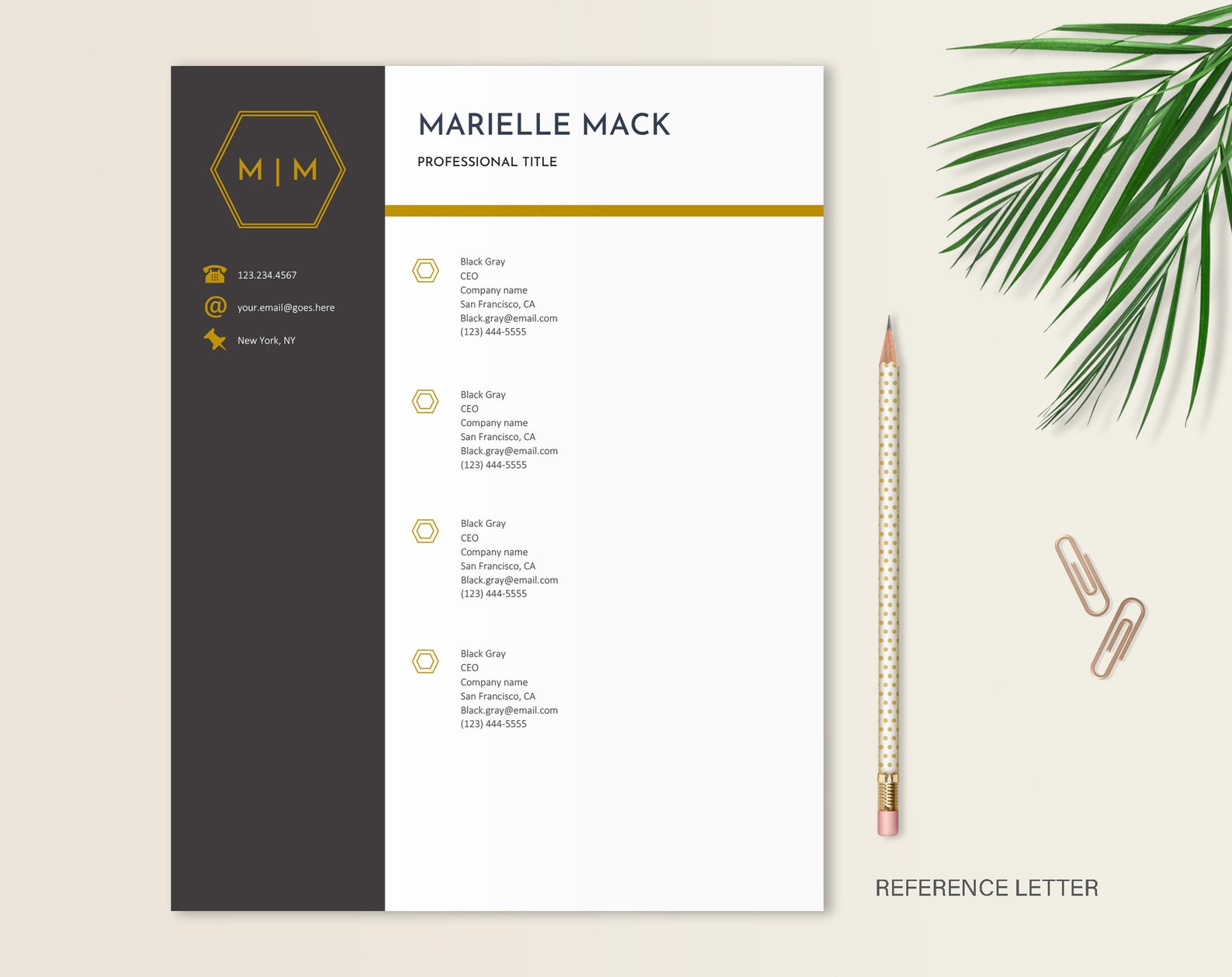 Black and Gold Resume Template, Resume Template Word, Modern Resume, CV ...