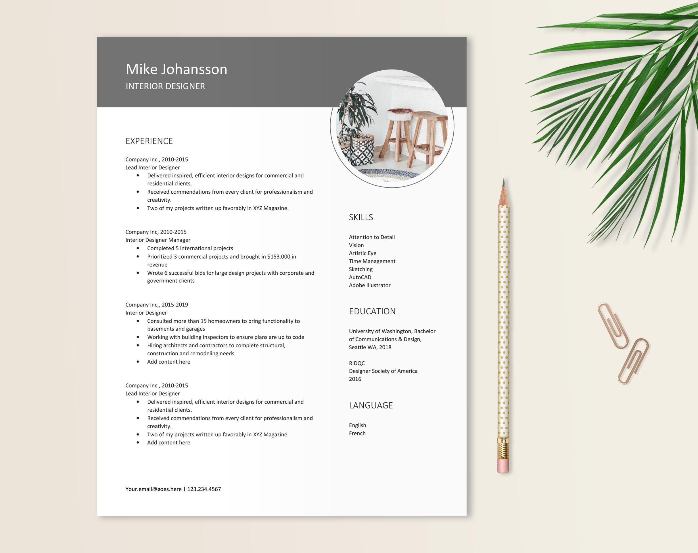 Interior Designer Resume Template Word Interior Decorator Resume ...