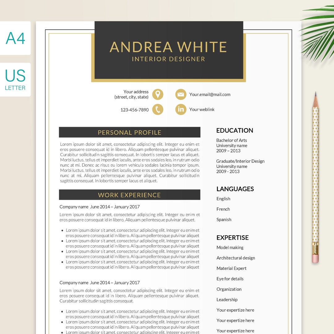 Black and Gold Resume Template + Cover Letter | Modern Resume Editable ...