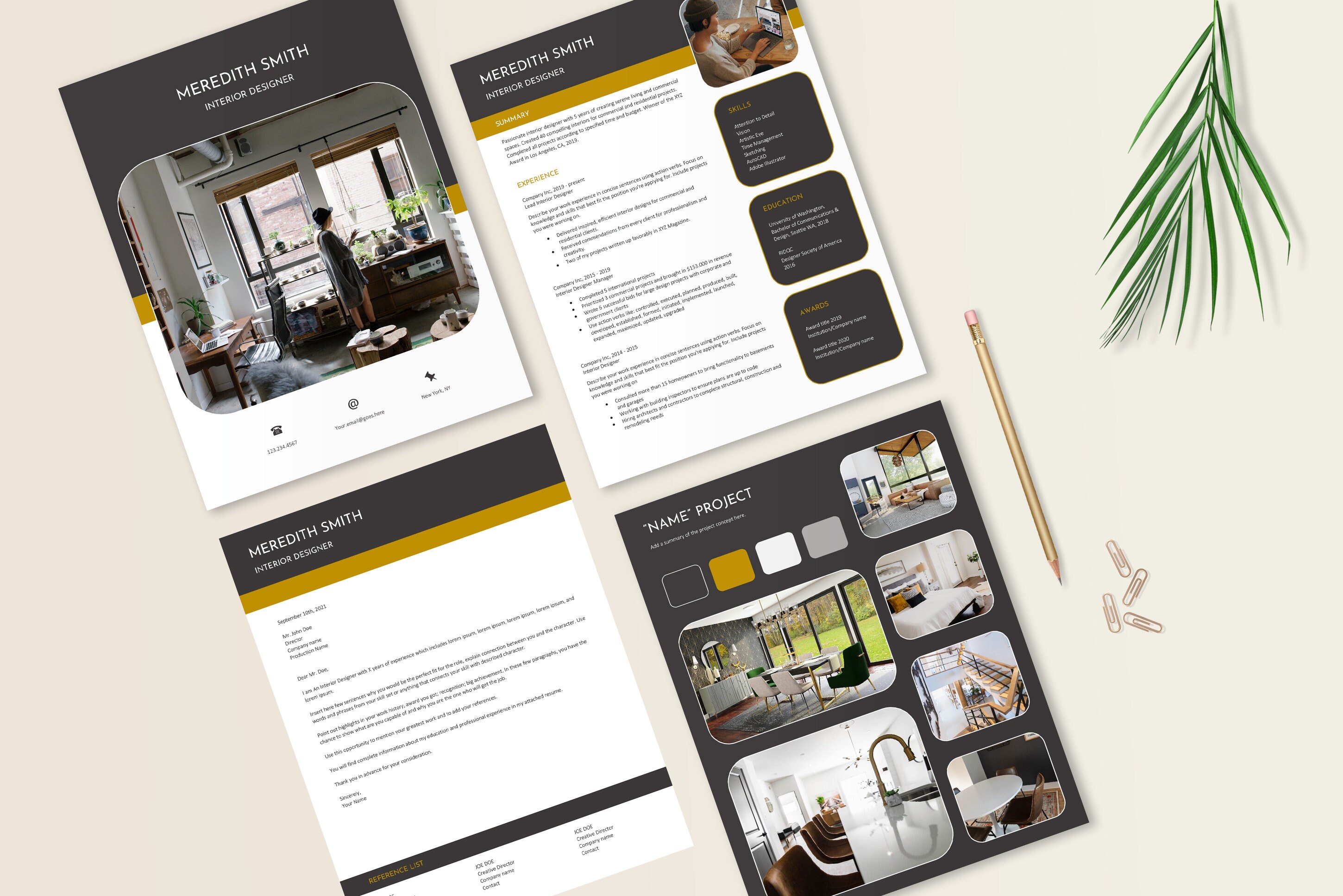 Interior Designer CV, Interior Design Resume Portfolio, Interior ...