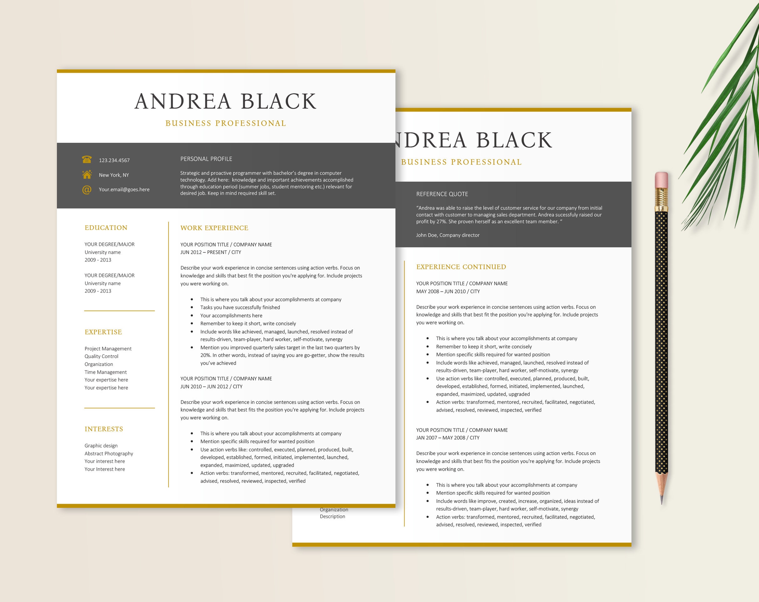 Resume Template, Resume Template Word, Modern Resume Design, Cover ...