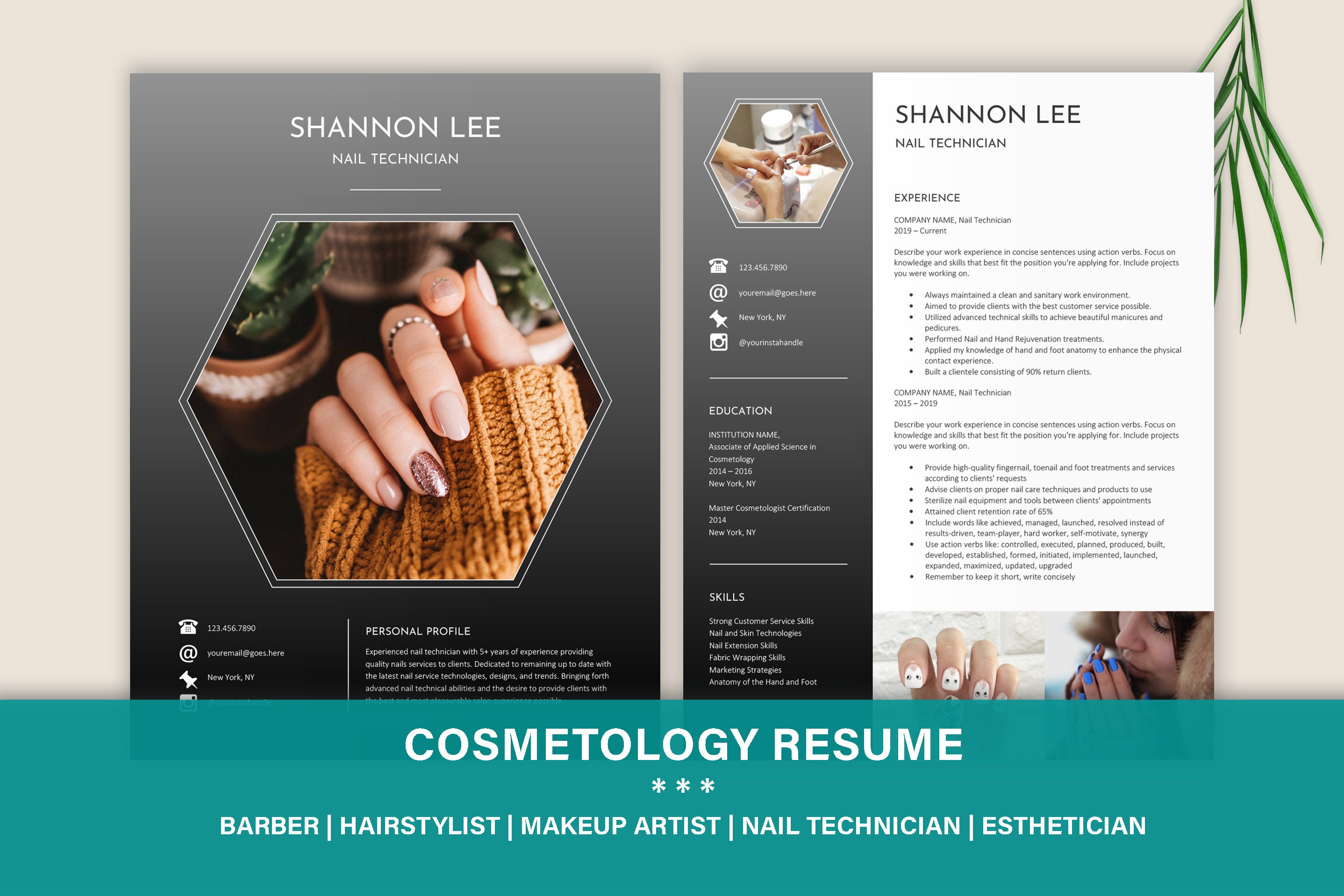 Nail Technician Resume Template Esthetician Resume Modern - Etsy Canada