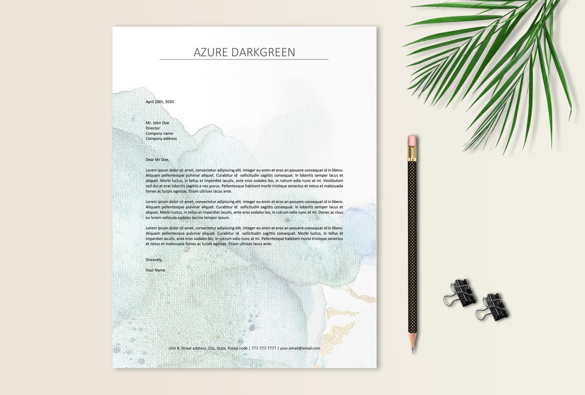 Hand Painted Letterhead Design Indesign Stationery Word | Etsy
