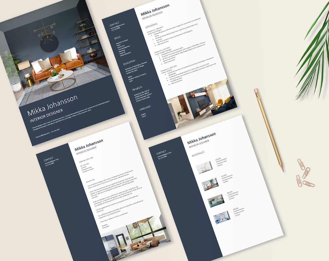 Interior Designer Resume Template Word Interior Decorator | Etsy