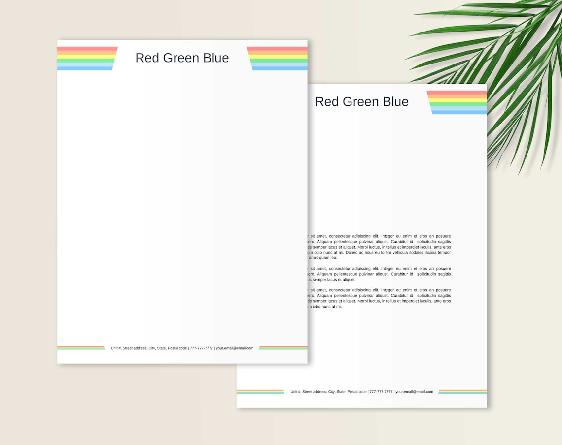 Rainbow Design Letterhead Template Printable and Editable in Word ...
