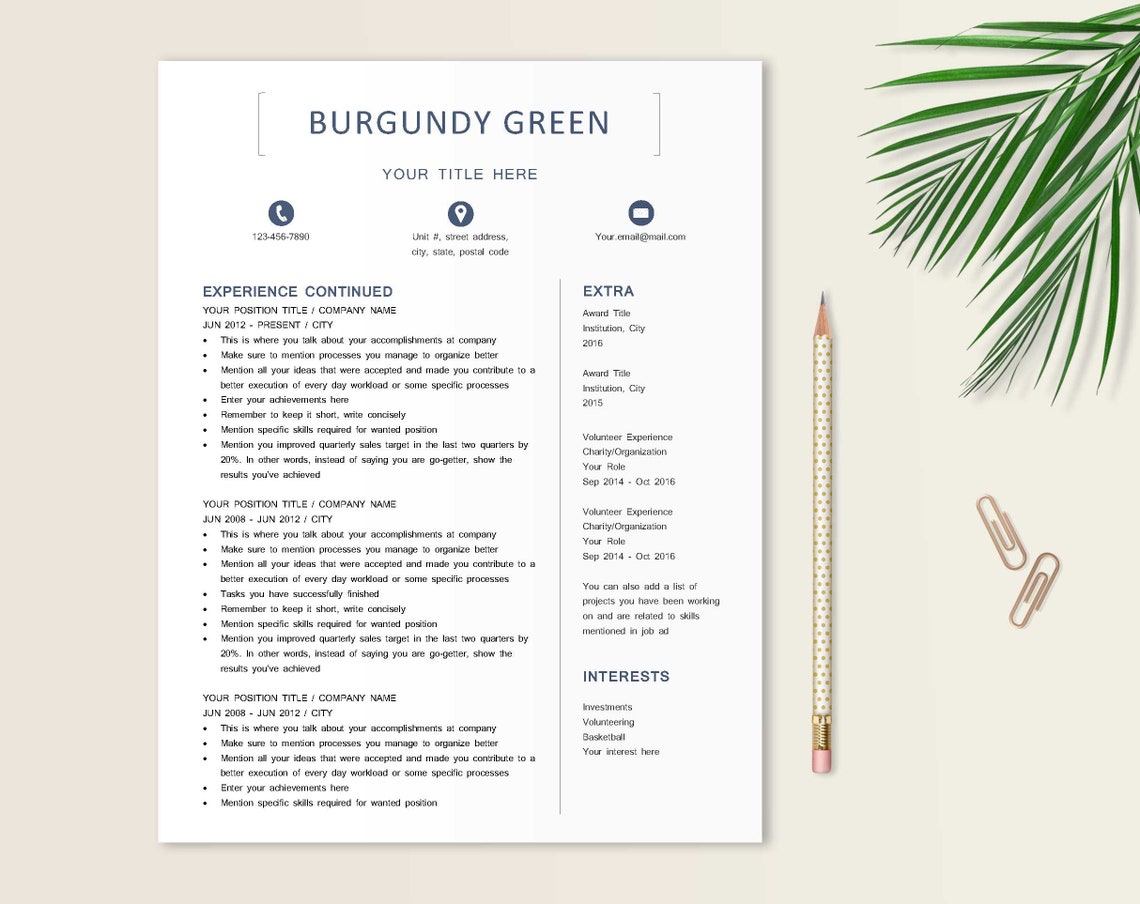 Professional Resume Printable Template Writing Tips Cover - Etsy Canada