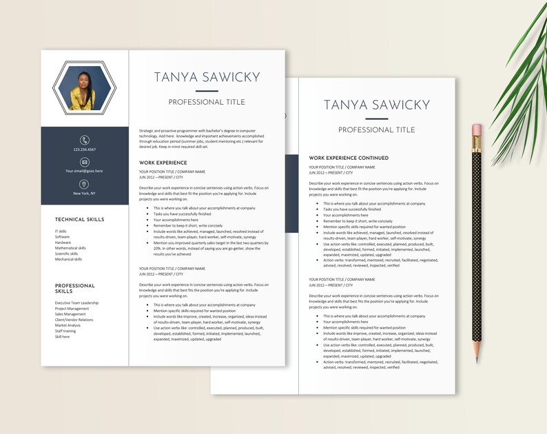 Resume Template, Elegant Resume, CV Template, Resume With Photo, Resume ...