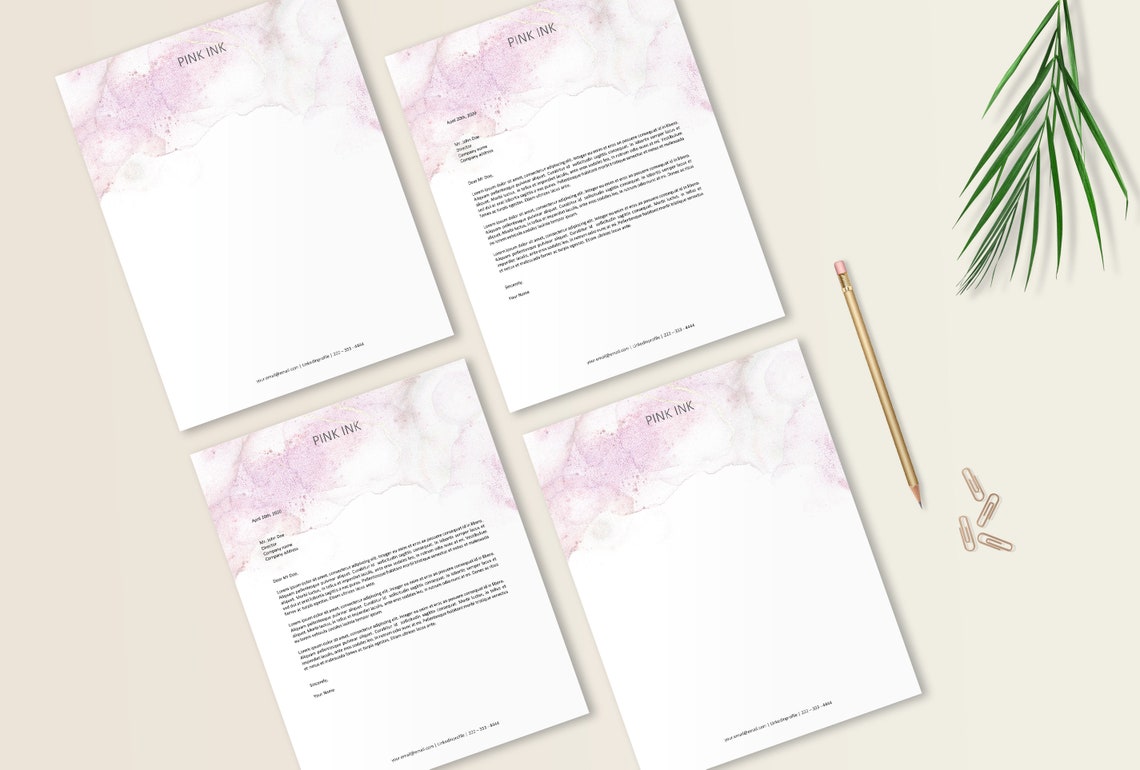 Pink Writing Paper Business Letterhead Indesign Stationery - Etsy Canada