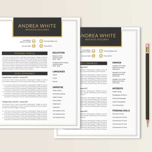 Black and Gold Resume Template + Cover Letter | Modern Resume Editable ...
