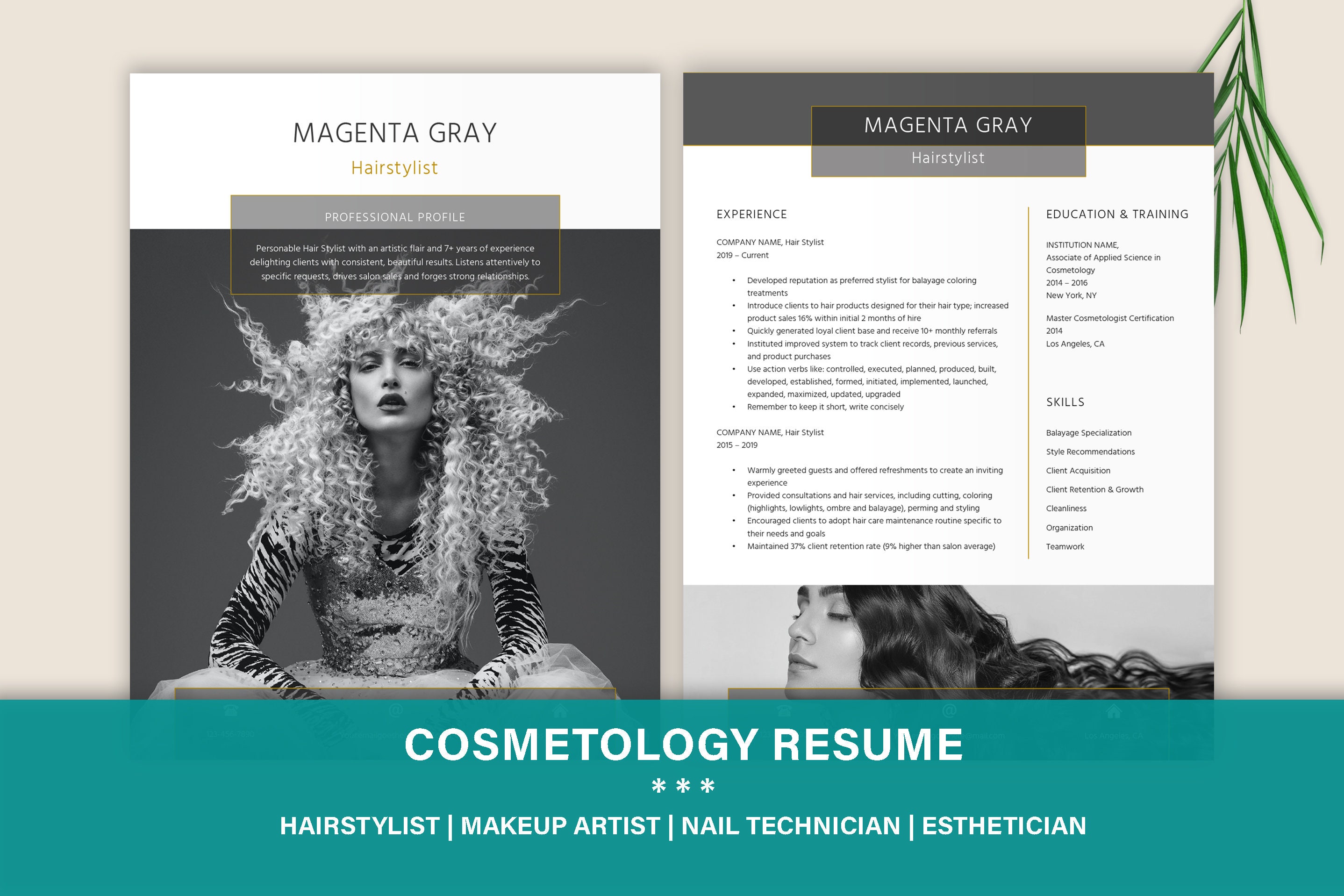 Hairstylist Resume, Modern Resume Template, Esthetician Resume, Beauty ...