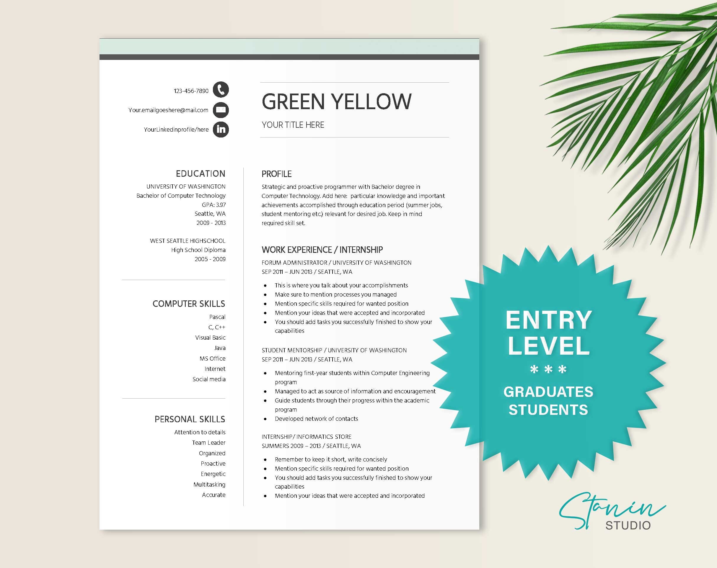 Career Starter Pack | CV Starter Pack | Internship Resume Template Editable and Printable ...