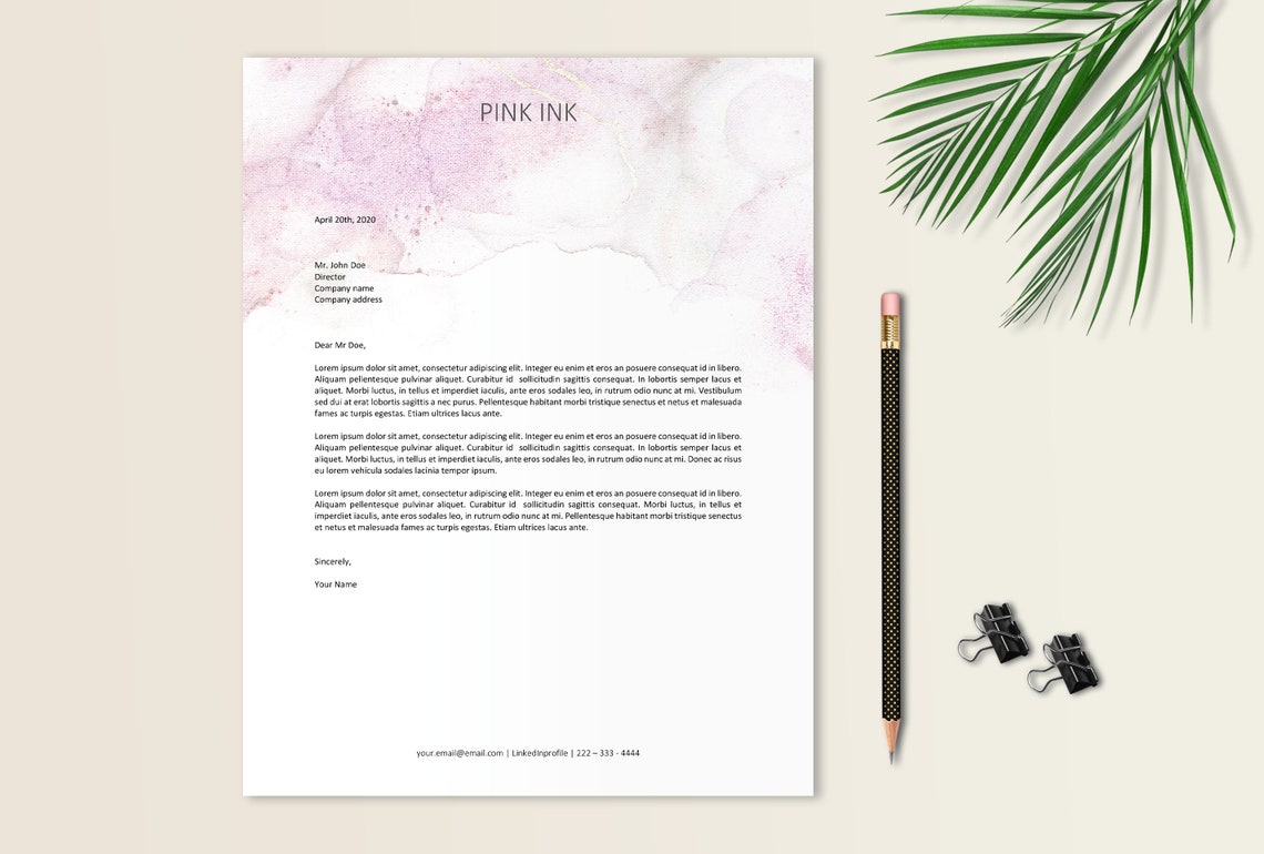 Pink Writing Paper Business Letterhead Indesign Stationery - Etsy Canada