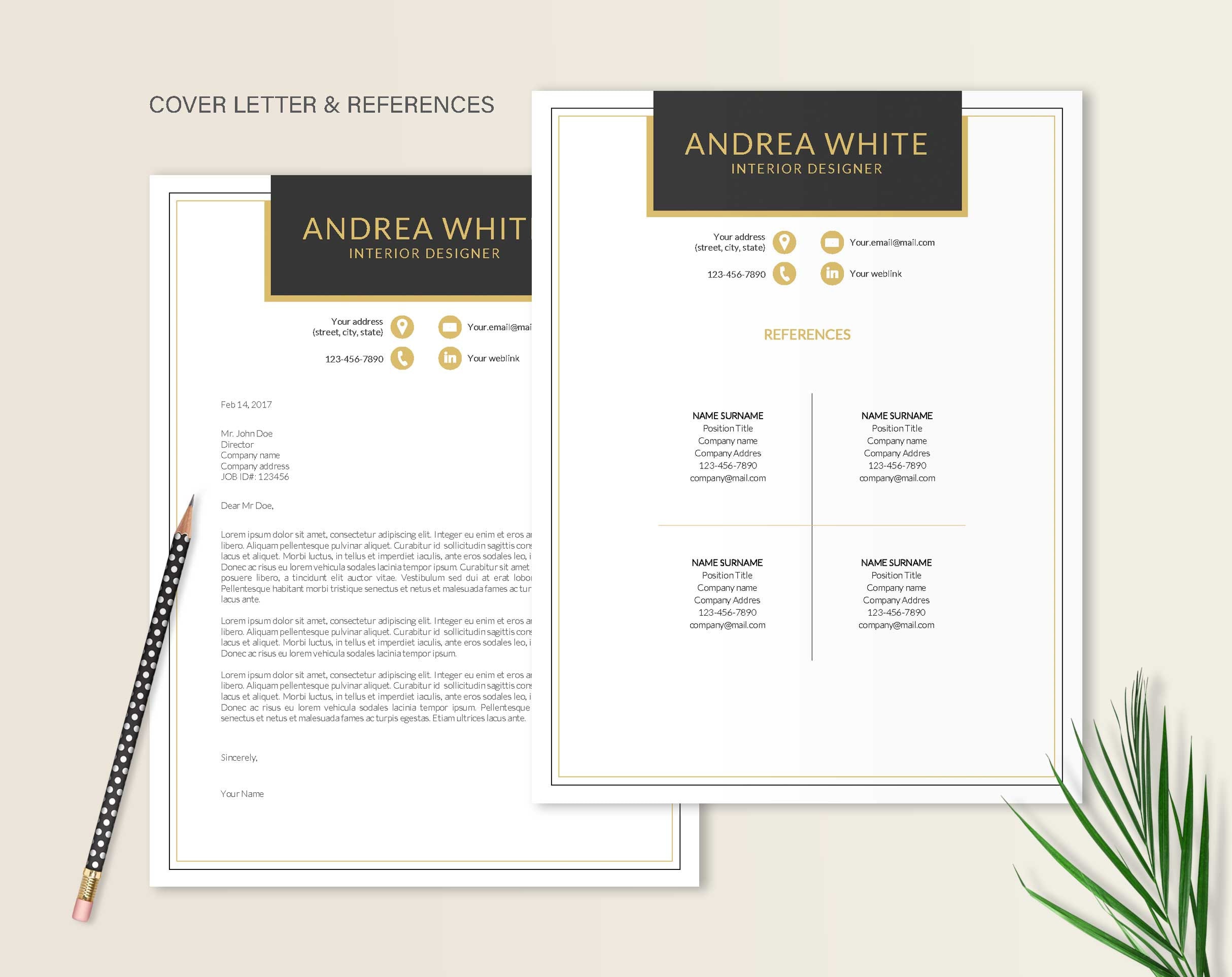 Black and Gold Resume Template + Cover Letter | Modern Resume Editable ...