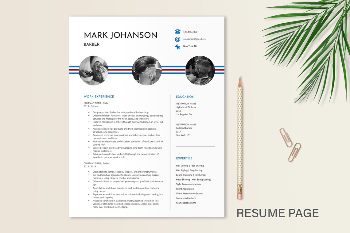 Barber Resume Design, Hairdresser Resume, Hairstylist Resume, Modern ...