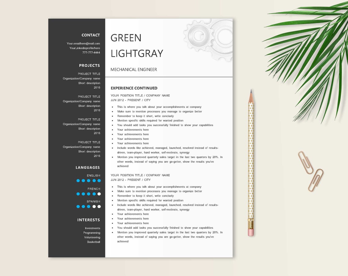 Engineer Resume Printable Template Editable in Word Gear Design Resume ...