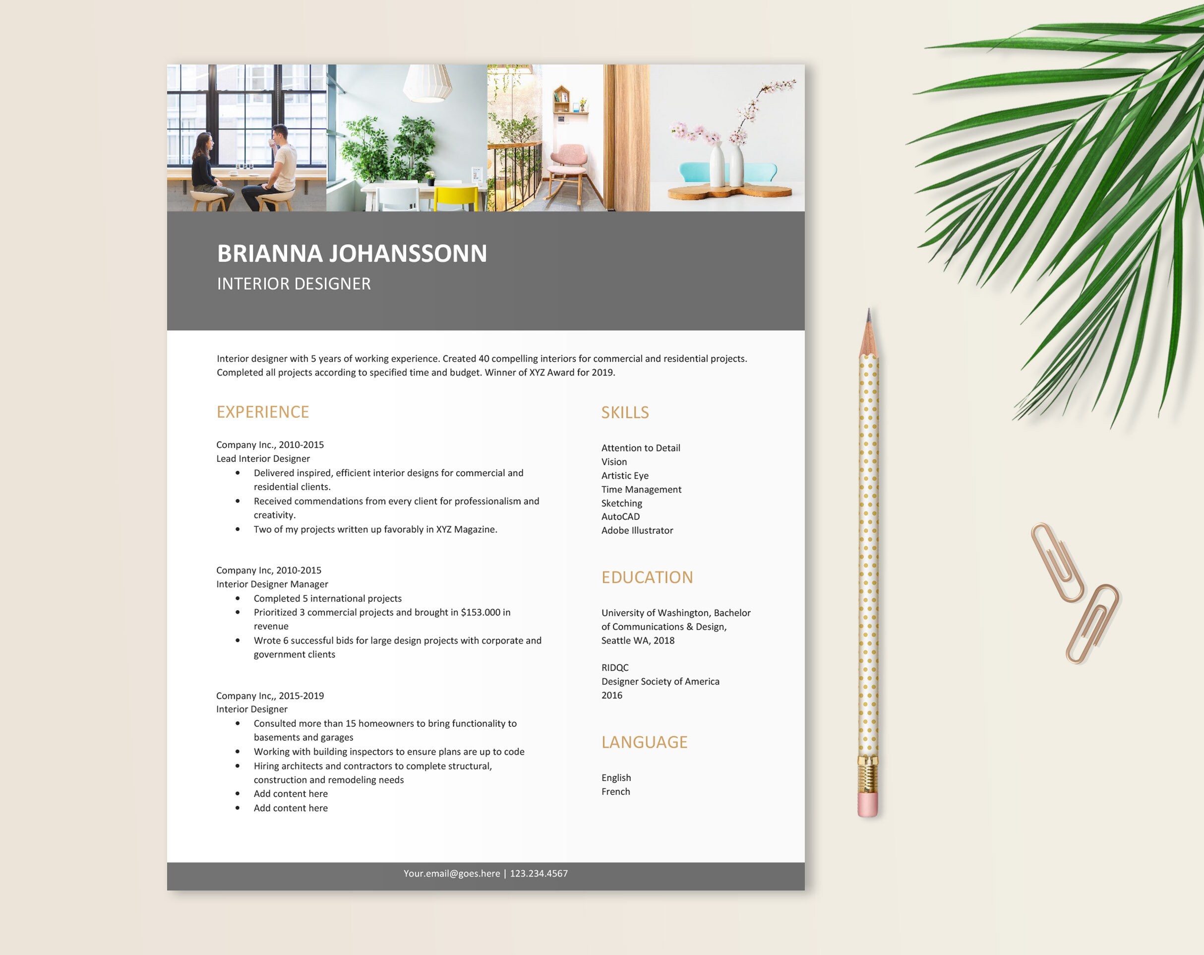Interior Designer Resume Template Word Decorator Resume Template Resume ...