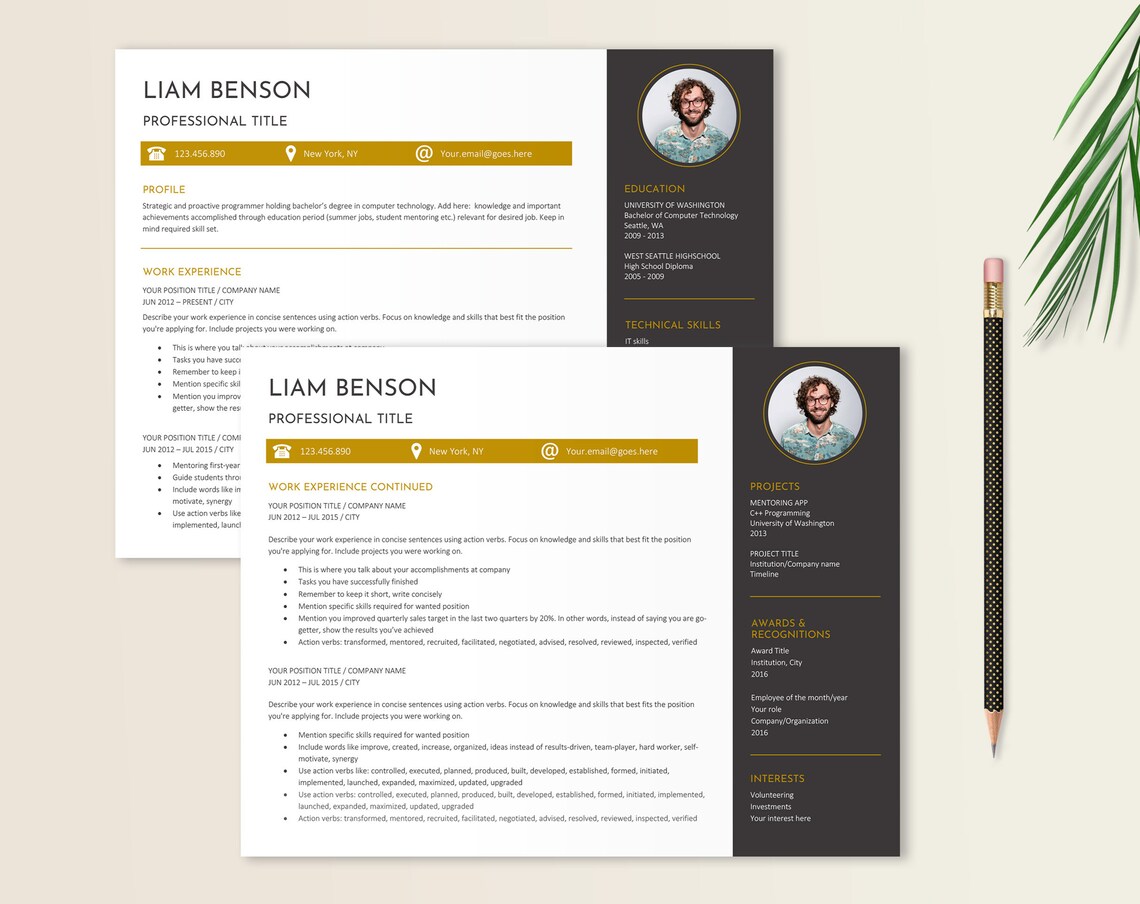 Resume Template Landscape Resume CV Template Modern Resume - Etsy