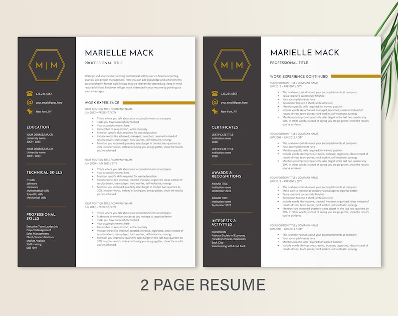 Black and Gold Resume Template, Resume Template Word, Modern Resume, CV ...