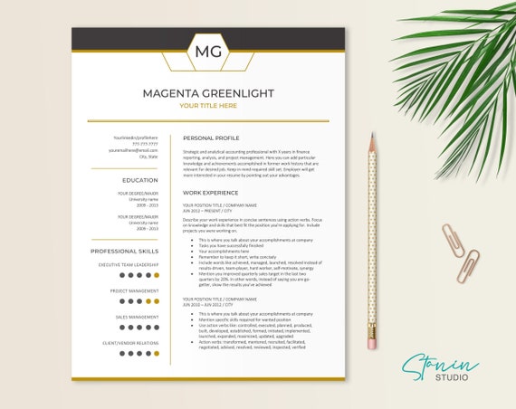 Resume Template Word Monogram Cover Letter Design Modern | Etsy