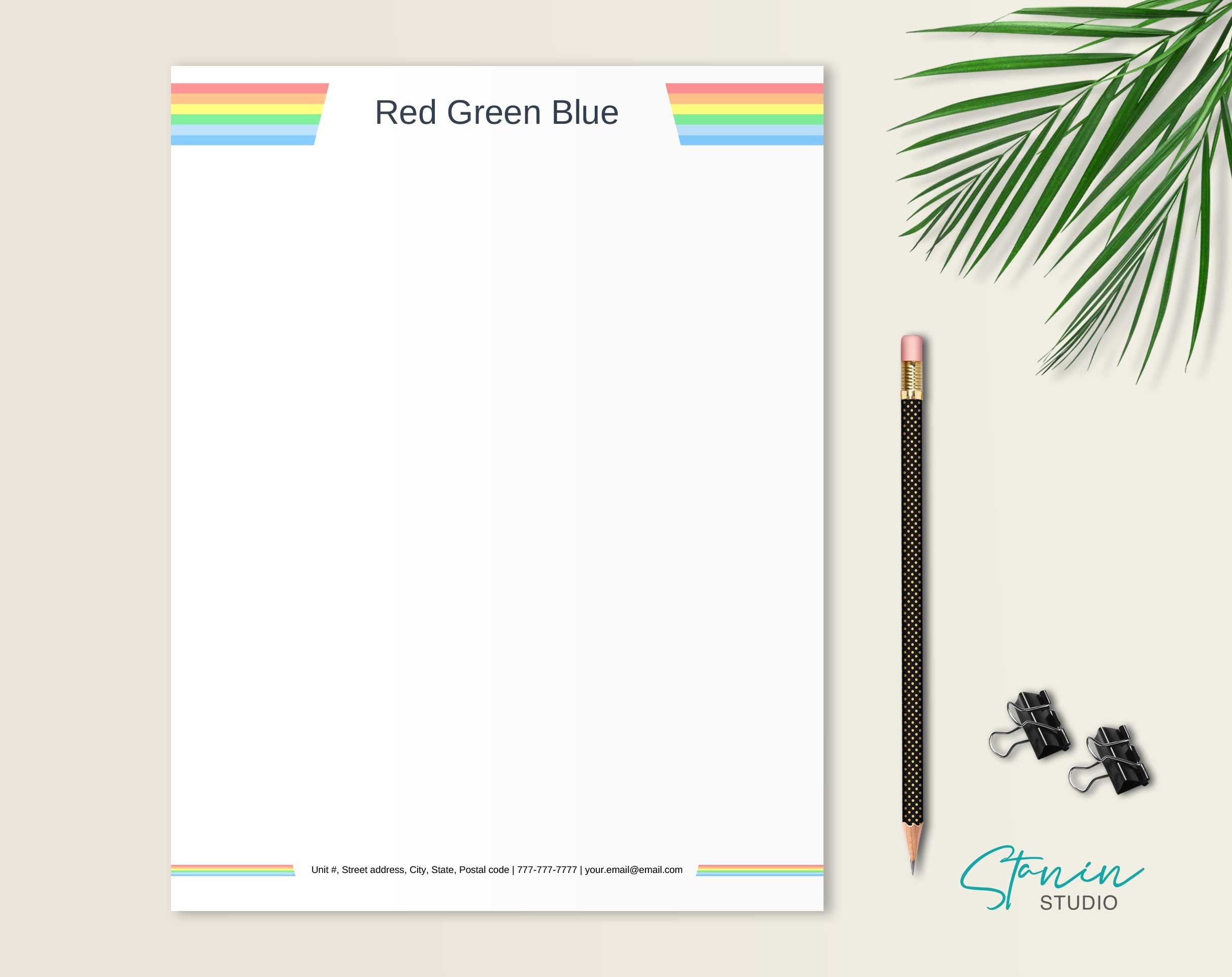 Rainbow Design Letterhead Template Printable and Editable in Word ...