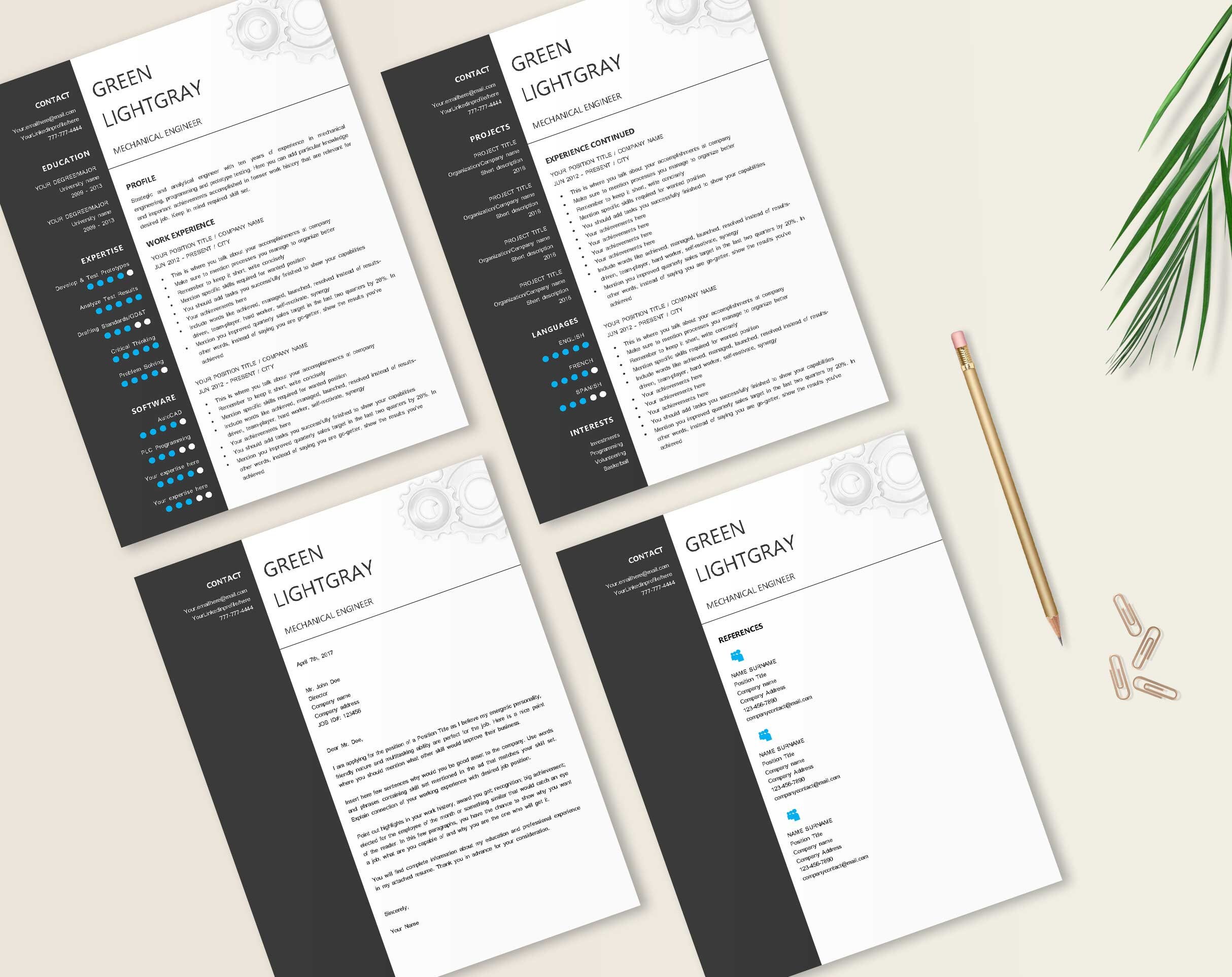 Engineer Resume Printable Template Editable in Word Gear Design Resume ...