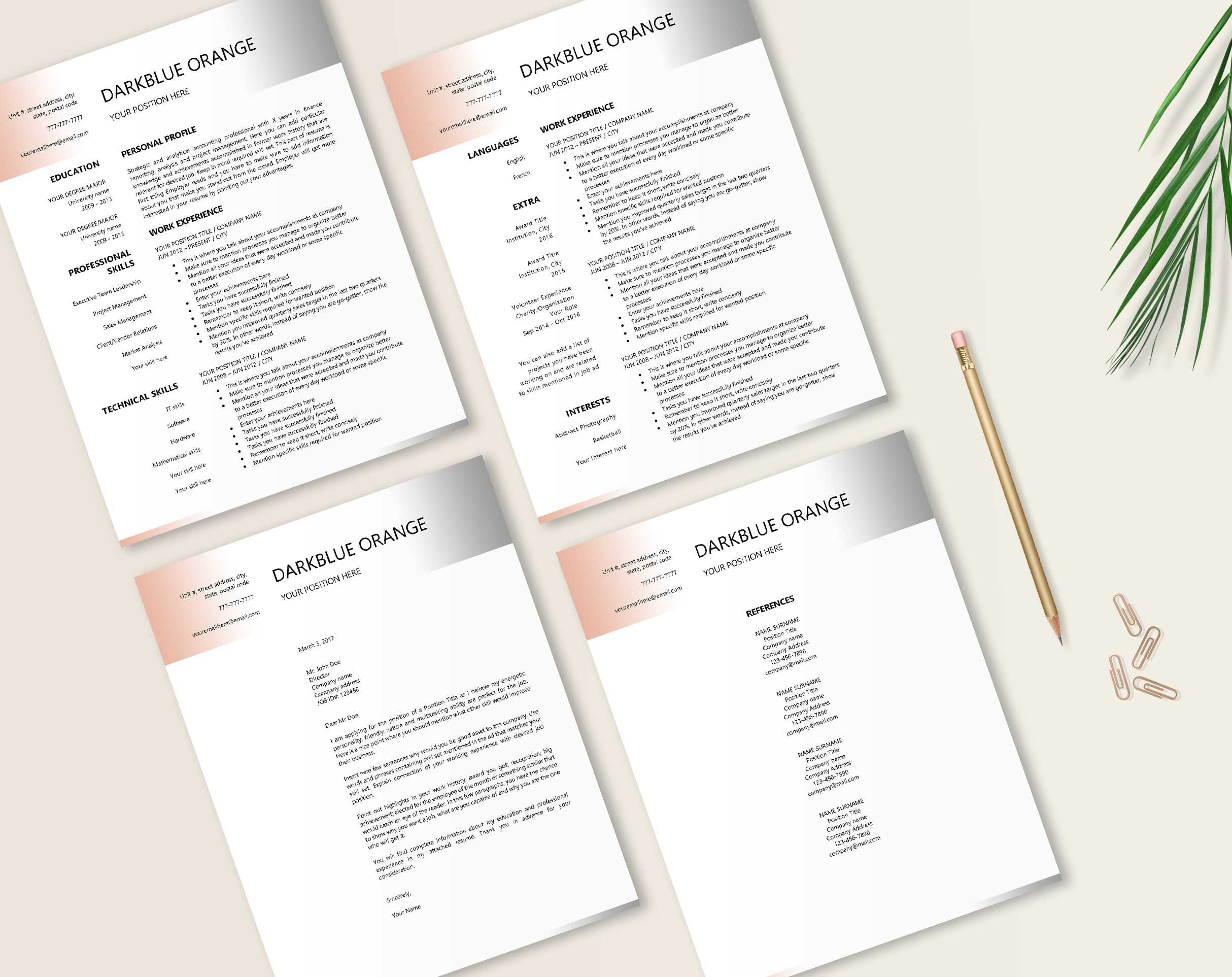 Professional Resume Template One Page Resume and Two Page Resume ...