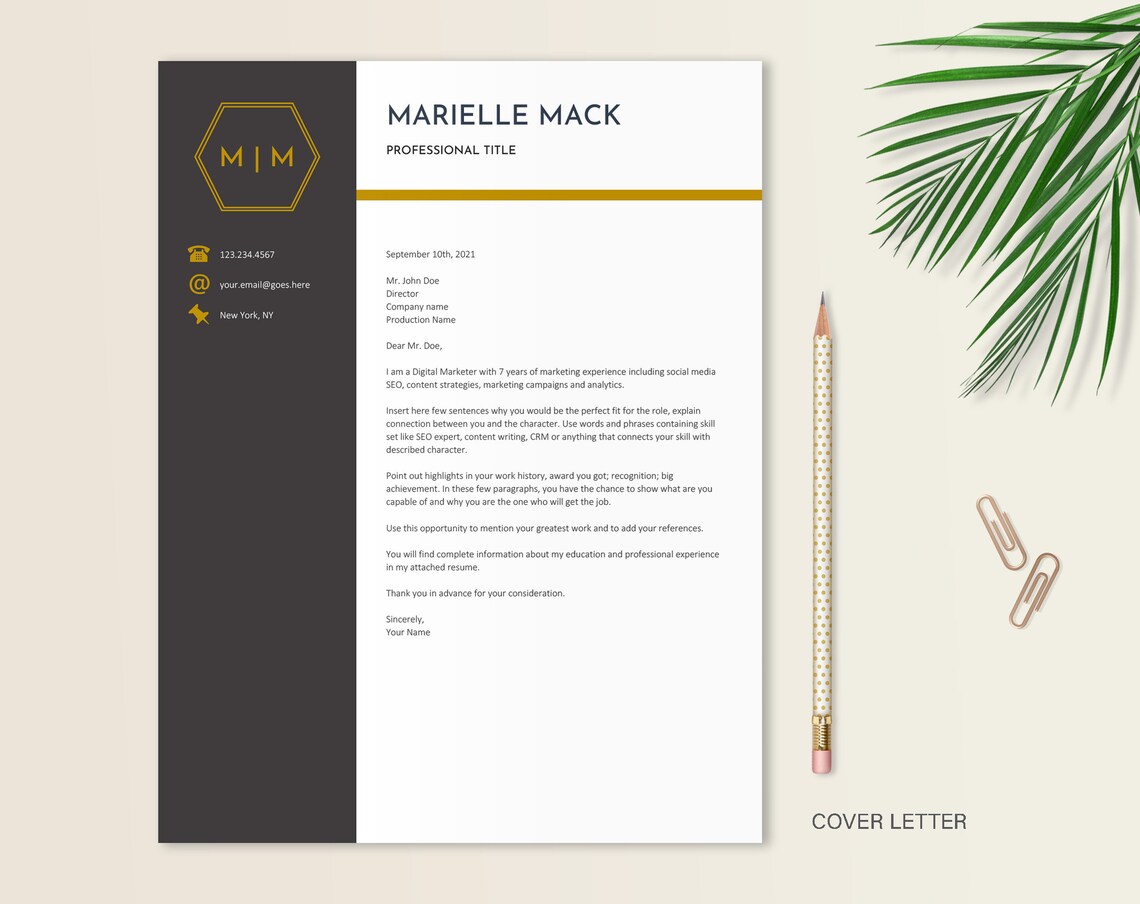 Black and Gold Resume Template, Resume Template Word, Modern Resume, CV ...