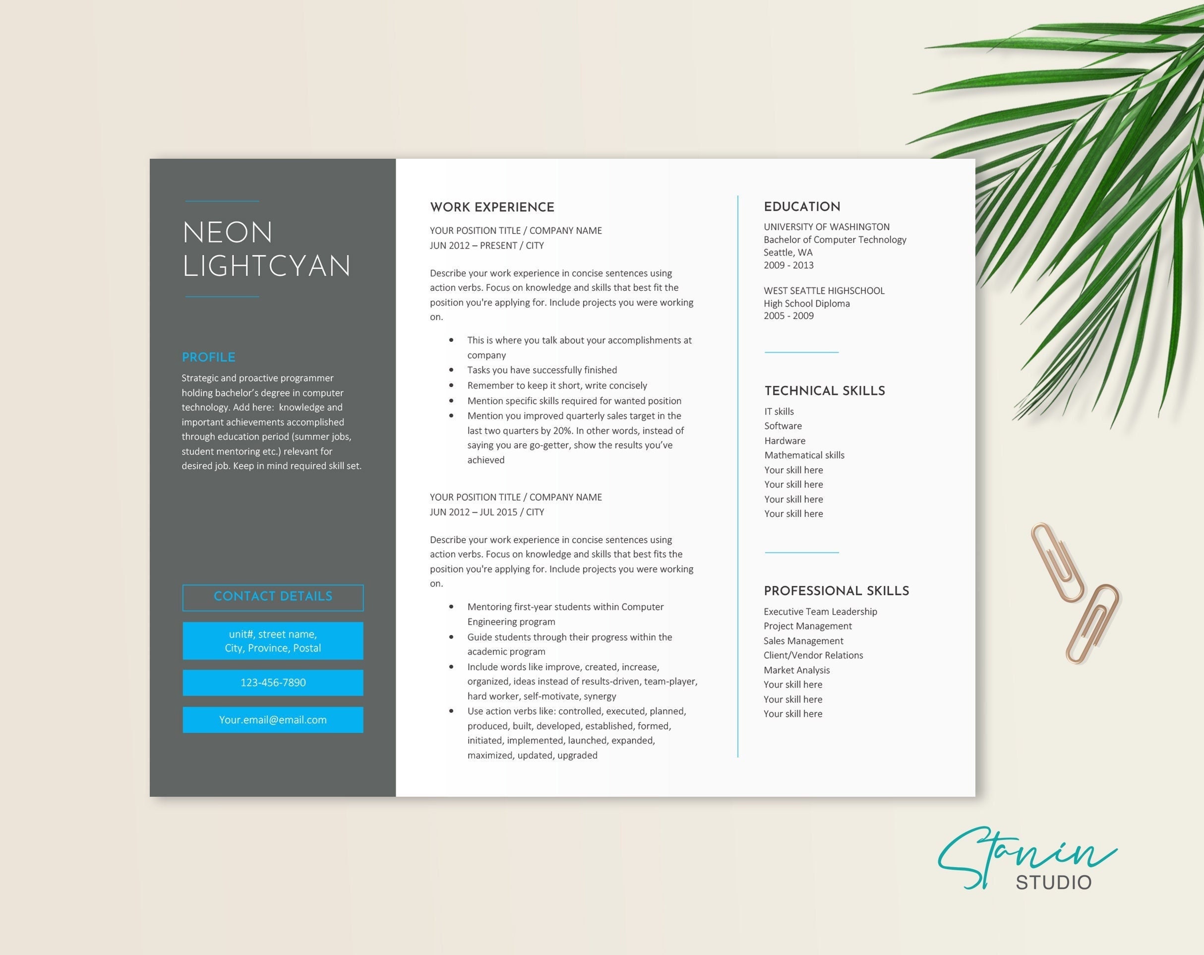 Resume Template, Landscape Resume, CV Template, Resume Download, Resume ...