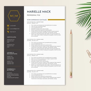 Black and Gold Resume Template, Resume Template Word, Modern Resume, CV ...