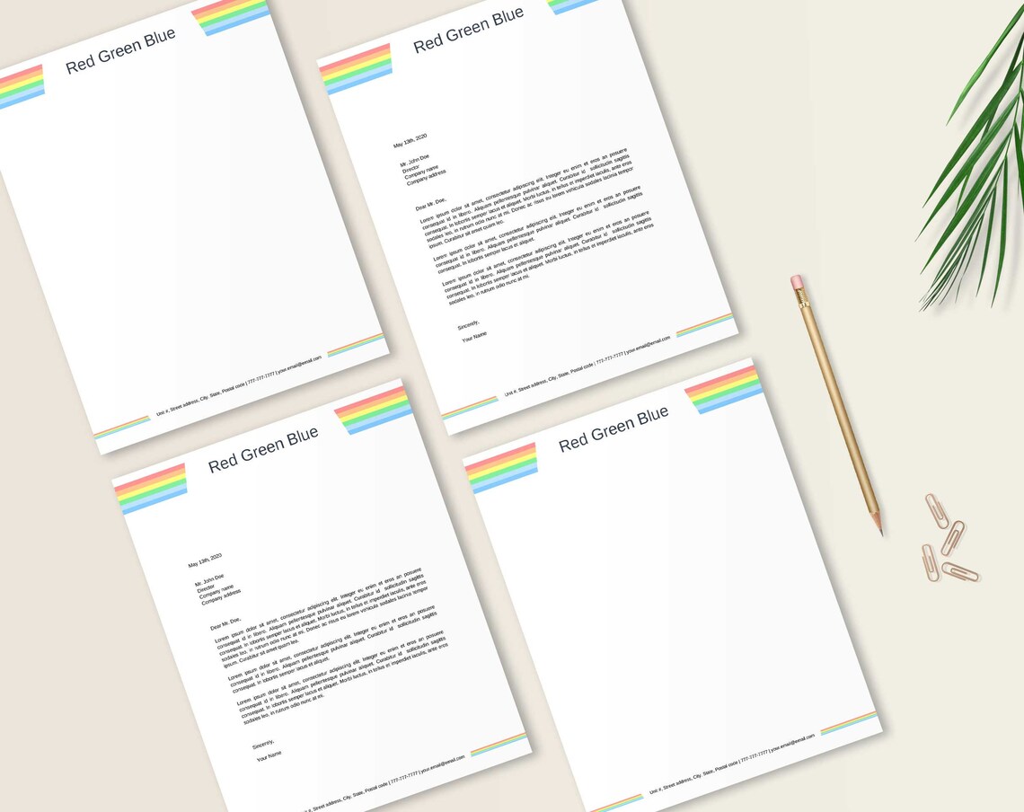 Rainbow Design Letterhead Template Printable and Editable in - Etsy Canada