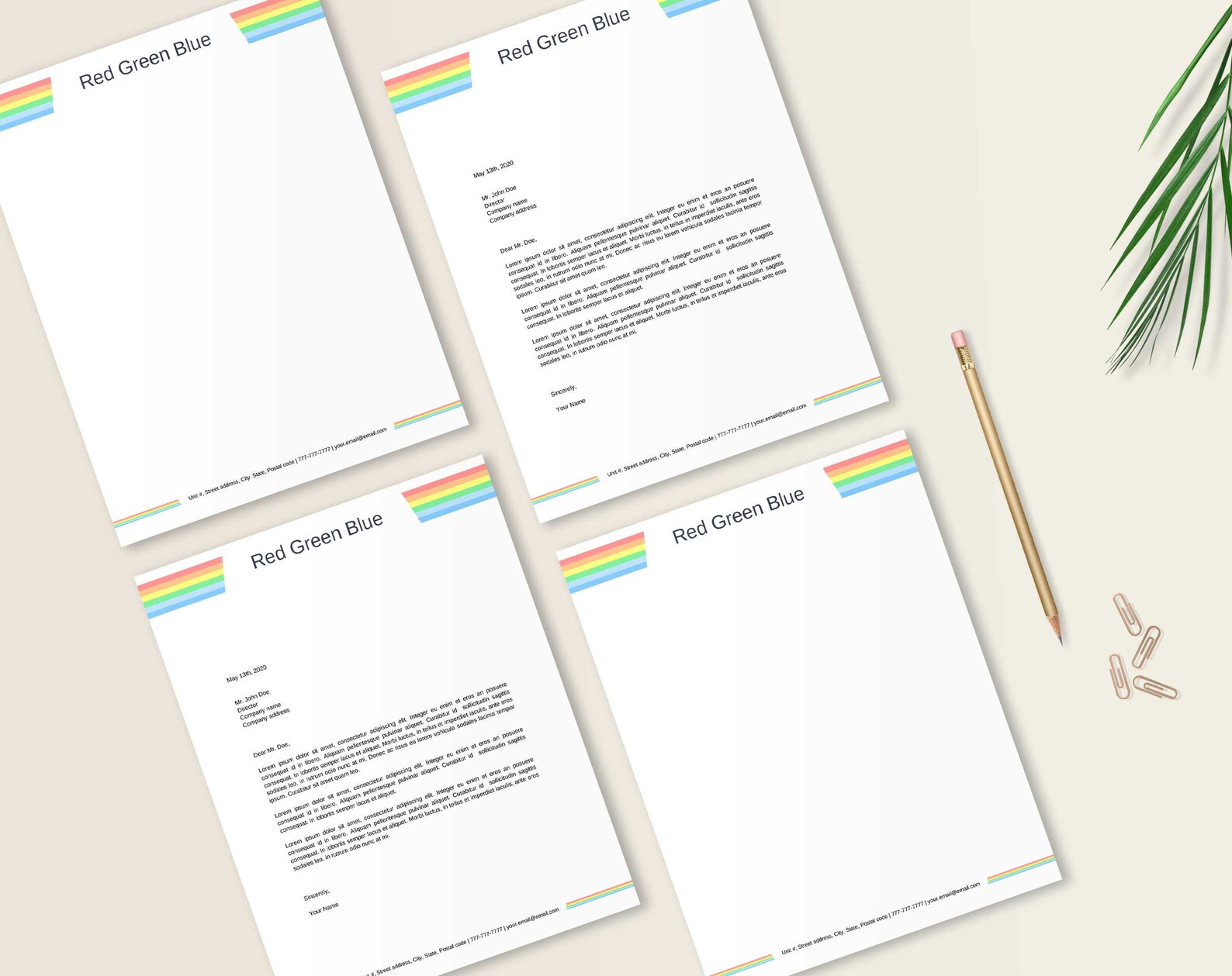 Rainbow Design Letterhead Template Printable and Editable in Word ...