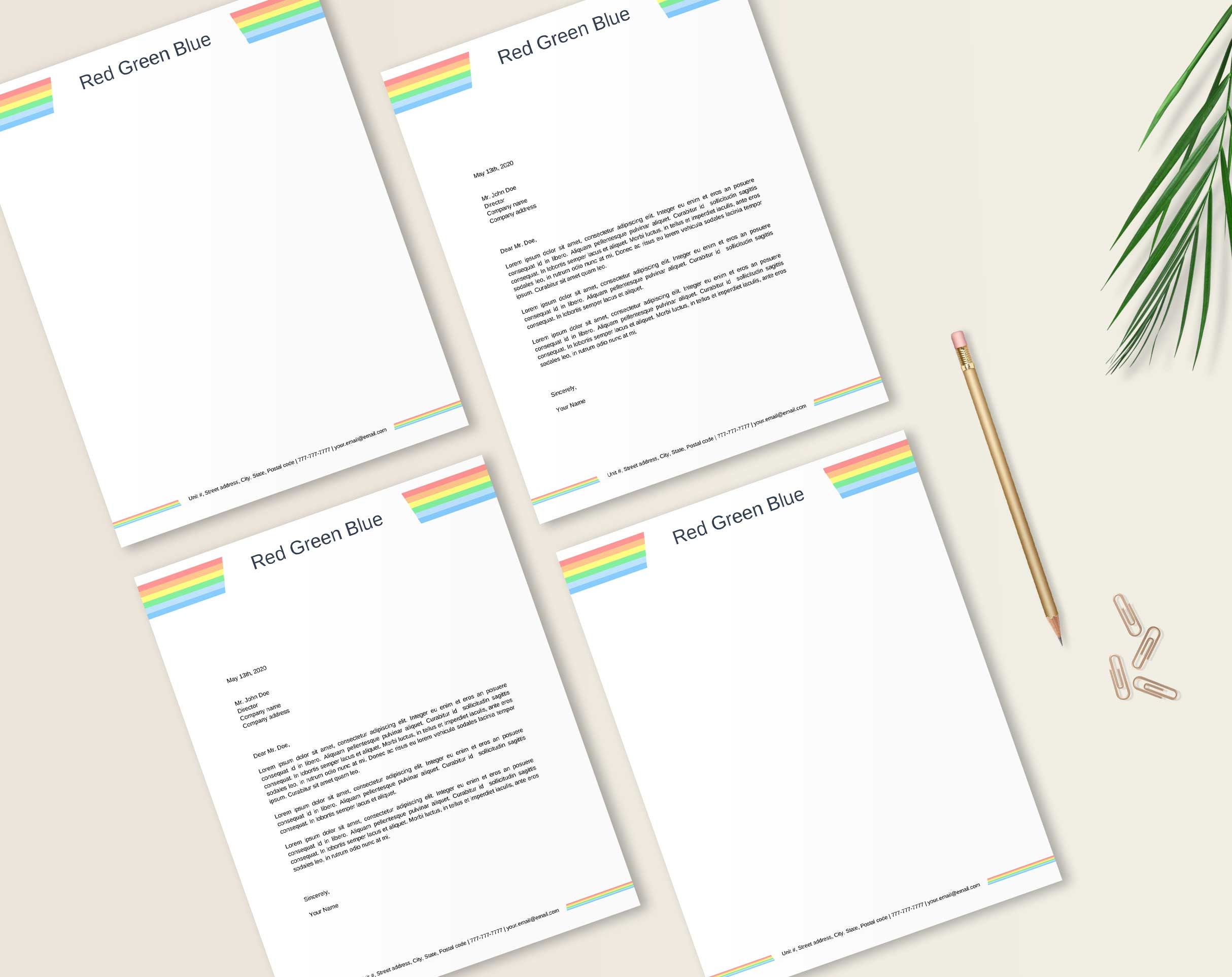 Rainbow Design Letterhead Template Printable and Editable in Word ...