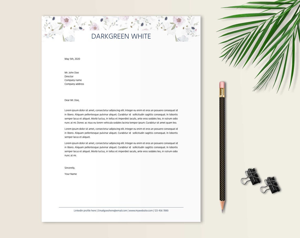 Floral Letterhead Template Floral Pattern Letterhead Design Editable ...