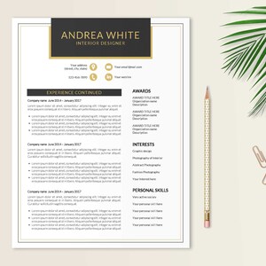 Black and Gold Resume Template + Cover Letter | Modern Resume Editable ...
