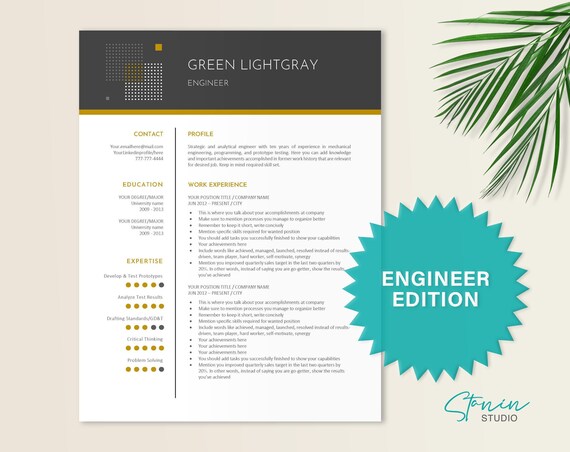 Engineer Resume Template CV Template Resume Writing Tips | Etsy Canada