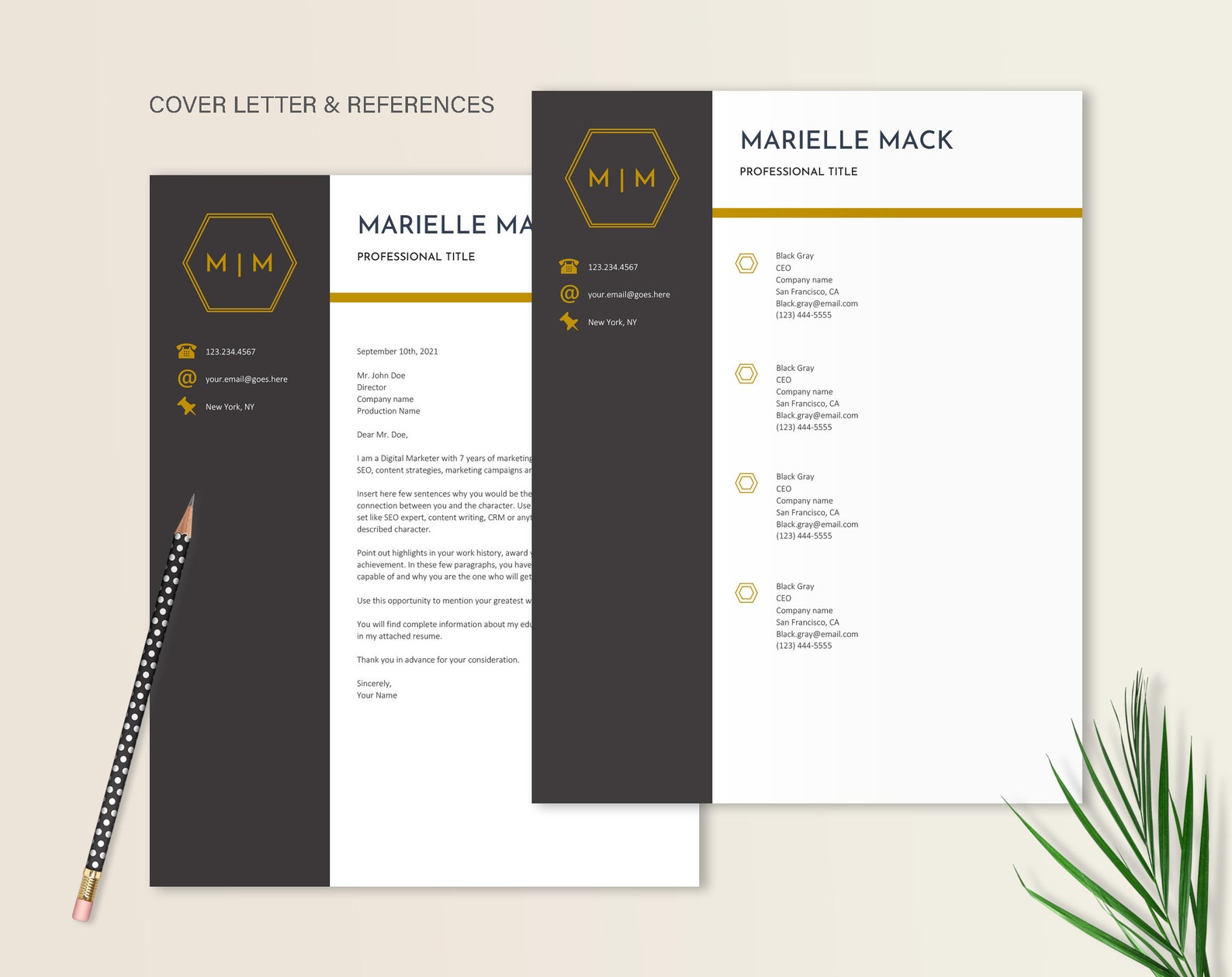Black and Gold Resume Template, Resume Template Word, Modern Resume, CV ...