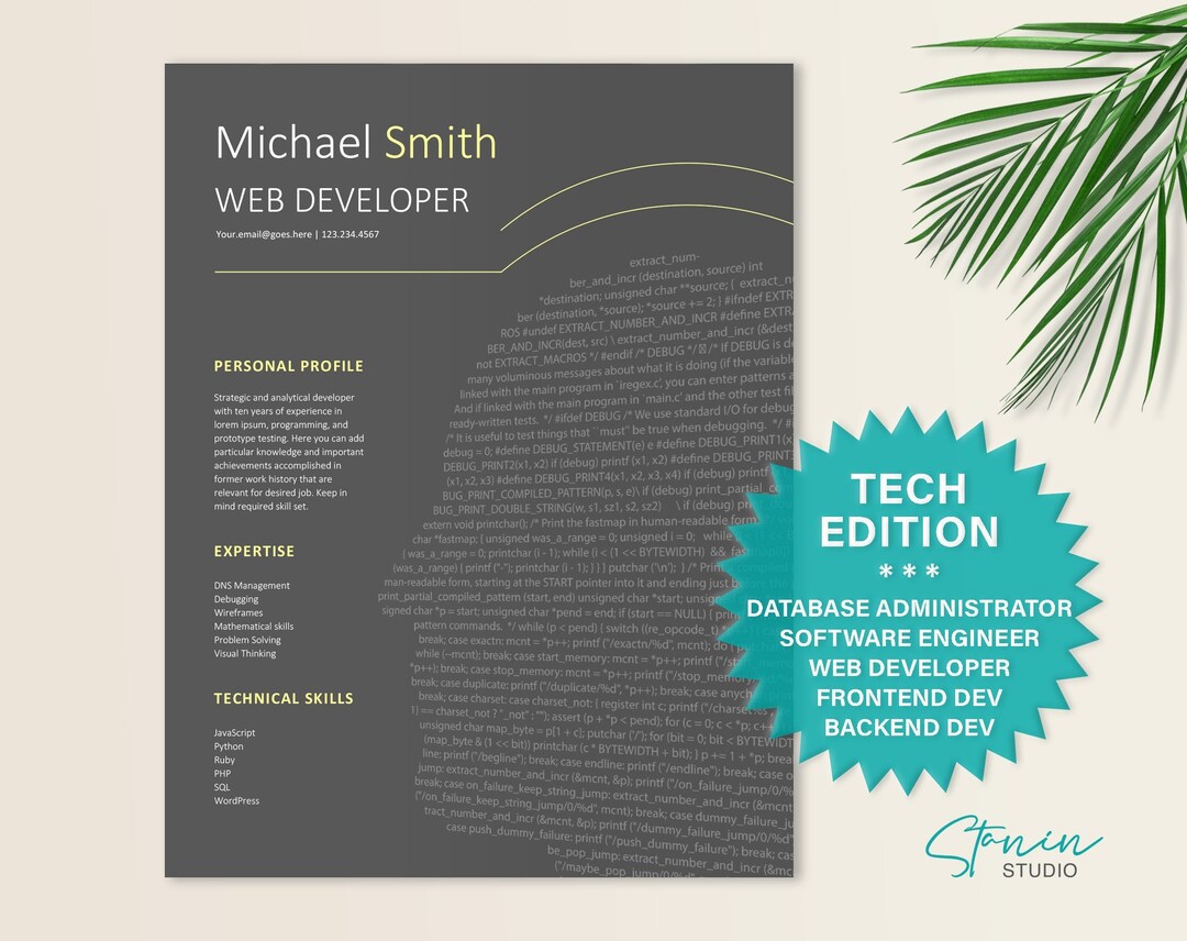 Developer Resume Template Software Engineer Resume Web - Etsy