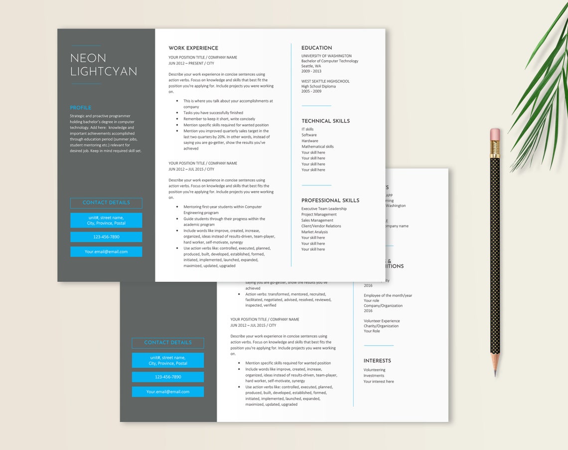 Resume Template Landscape Resume CV Template Resume - Etsy